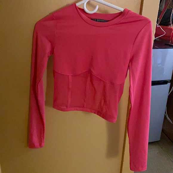 Primark | Tops | Neon Pink Mesh Long Sleeve Crop Top | Poshmark